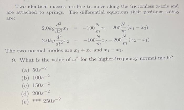 Solved Two identical masses are free to move along the | Chegg.com