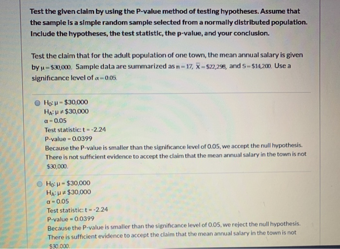 Solved Test the given claim by using the P-value method of | Chegg.com