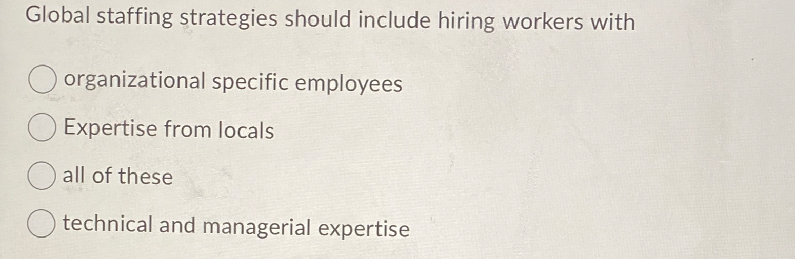 Solved Global staffing strategies should include hiring | Chegg.com