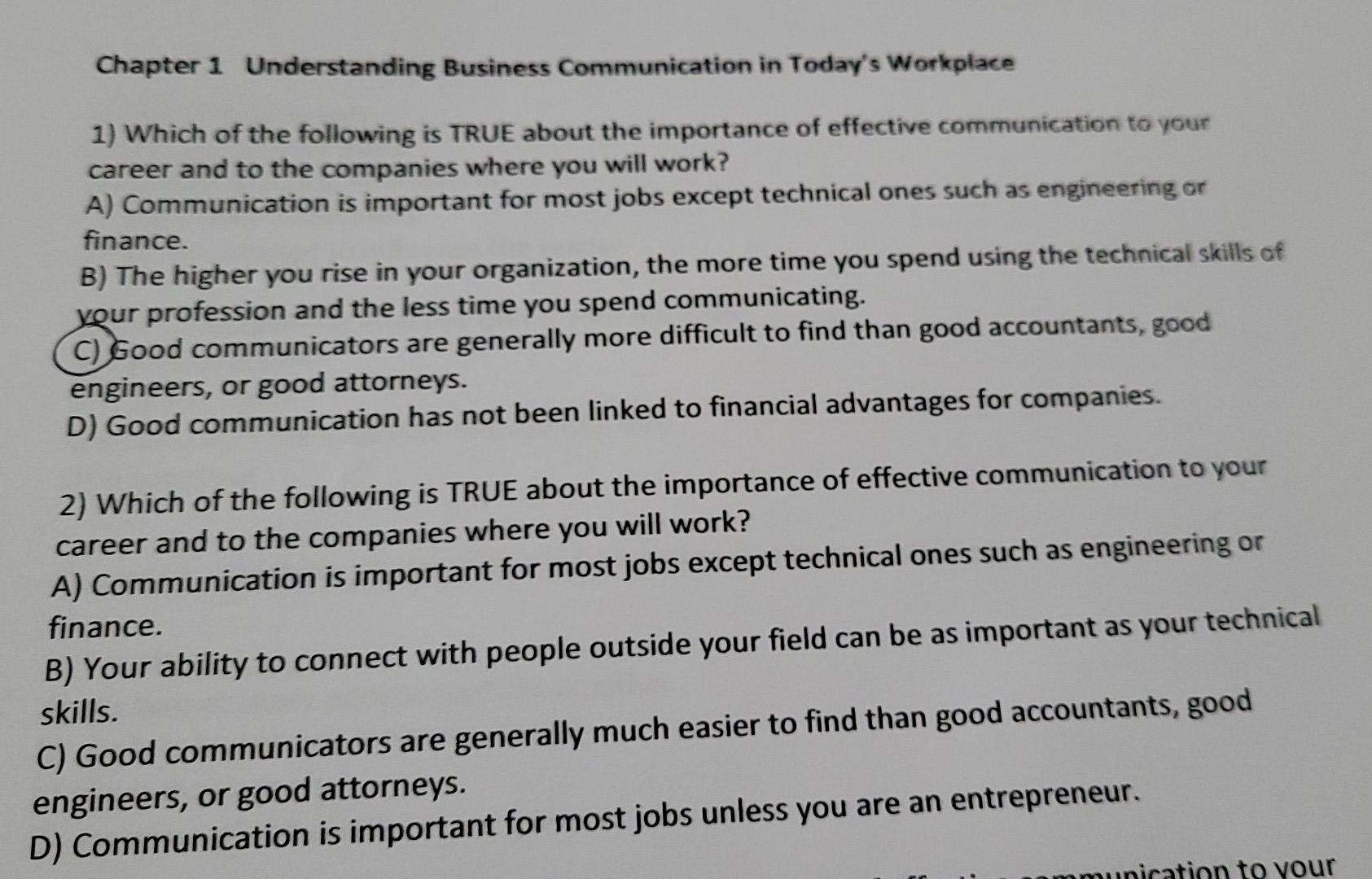 Solved Chapter 1 Understanding Business Communication in | Chegg.com