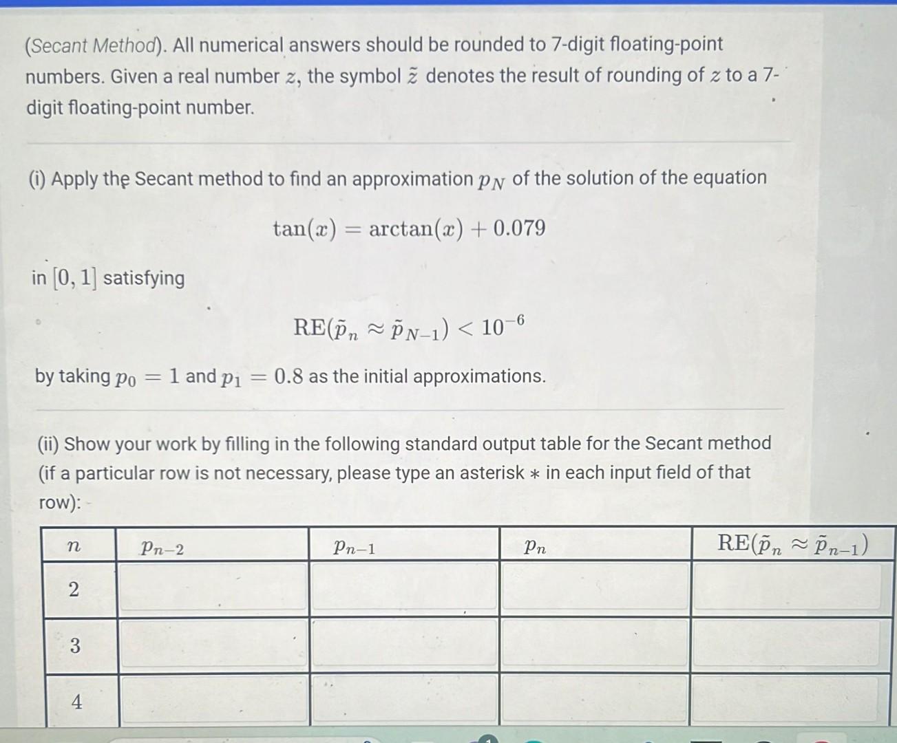 Solved (Secant Method). All numerical answers should be | Chegg.com