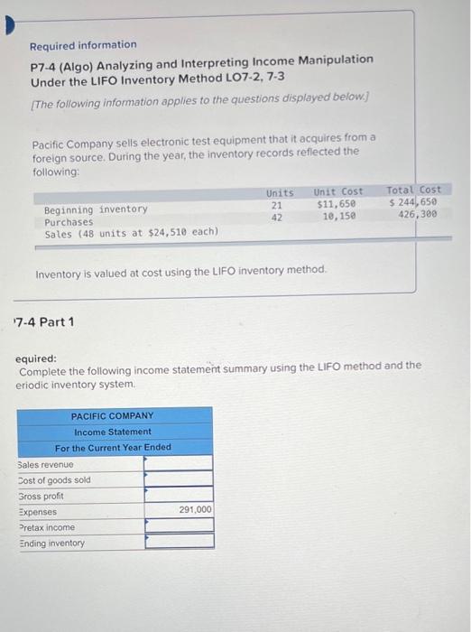 Solved Required information P7-4 (Algo) Analyzing and | Chegg.com