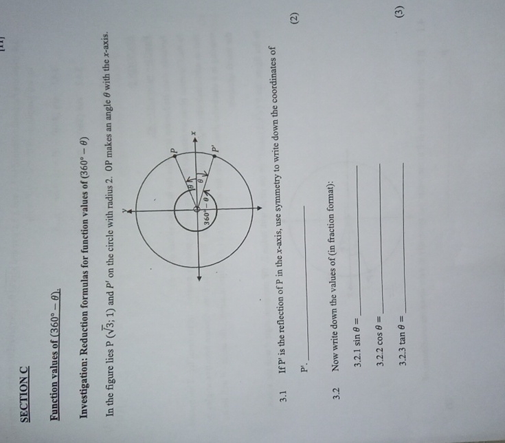 SECTION CFunction values of (360°-θ).Investigation: | Chegg.com