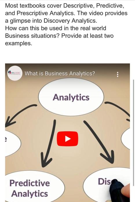 Solved Most textbooks cover Descriptive, Predictive, and | Chegg.com