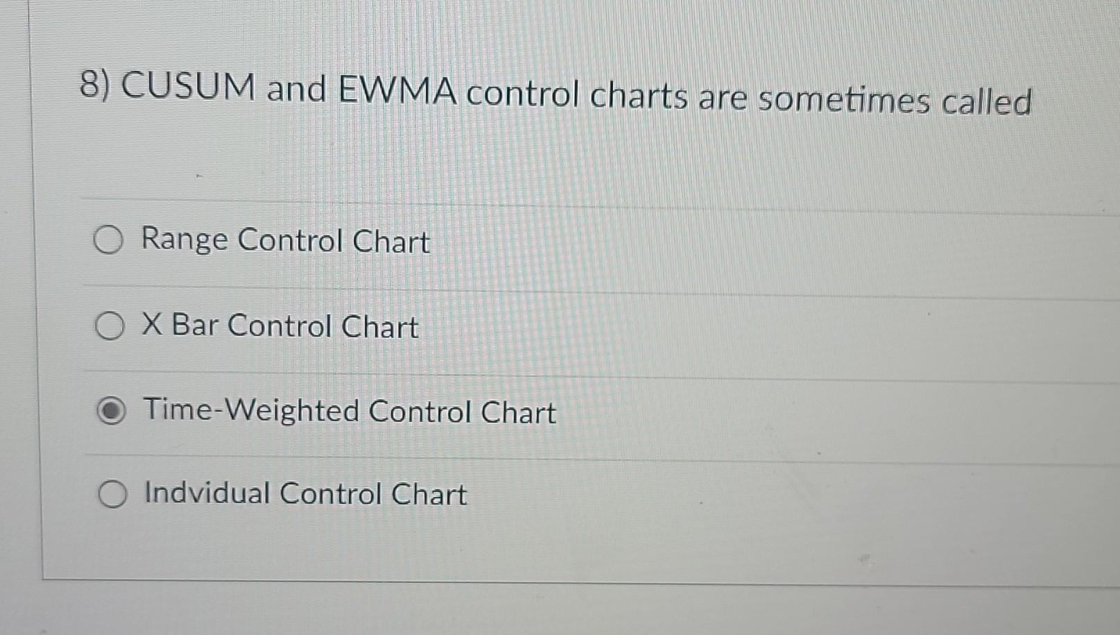 Solved 8) CUSUM and EWMA control charts are sometimes called | Chegg.com