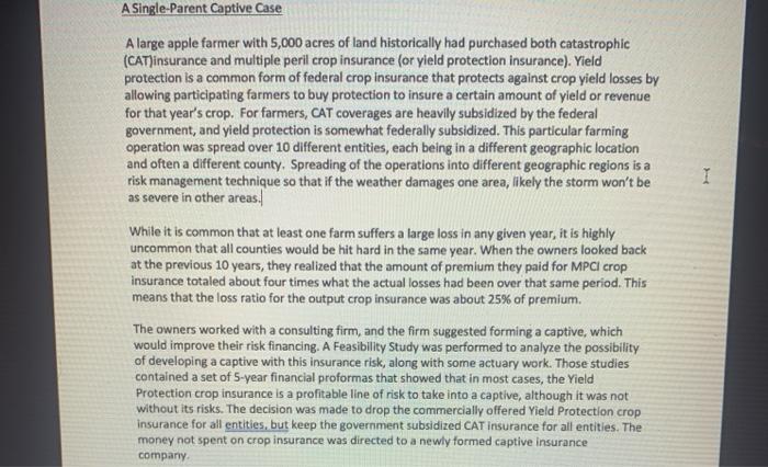 A Single Parent Captive Case I A large apple farmer | Chegg.com