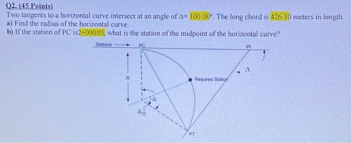 Solved Q2. (45 Points) Two tangents to a horizontal curve | Chegg.com