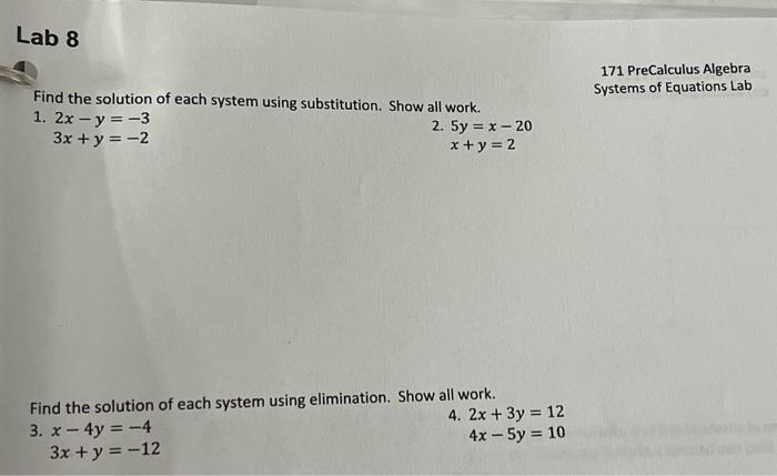 Solved Find the solution of each system using substitution. | Chegg.com