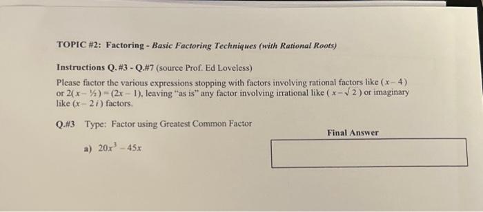 Solved Instructions Q. \#3 - Q.\#7 (source Prof. Ed | Chegg.com