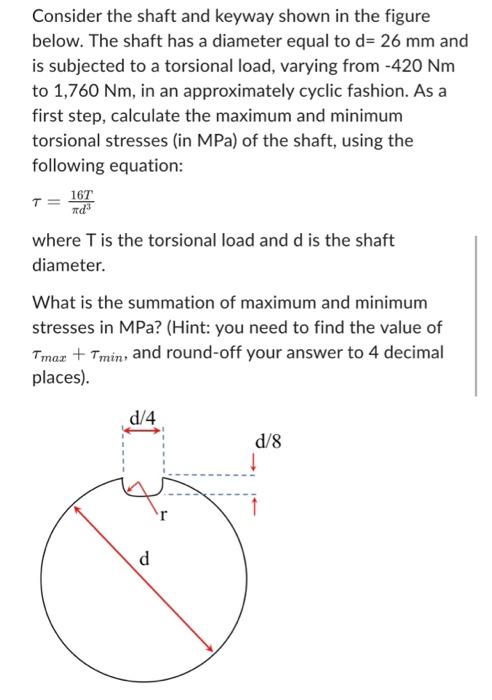 Solved Consider the shaft and keyway shown in the figure | Chegg.com