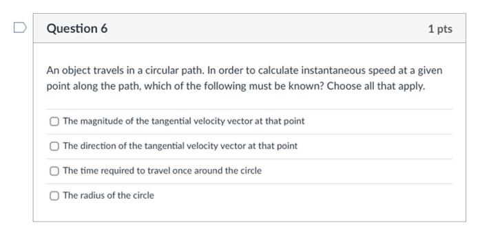 Solved Question 6 1 pts An object travels in a circular | Chegg.com