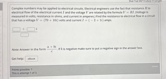 Solved Complex numbers may be applied to electrical | Chegg.com