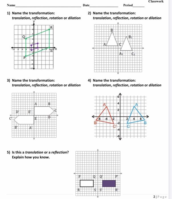 Solved Name 1) Name the transformation: translation, | Chegg.com