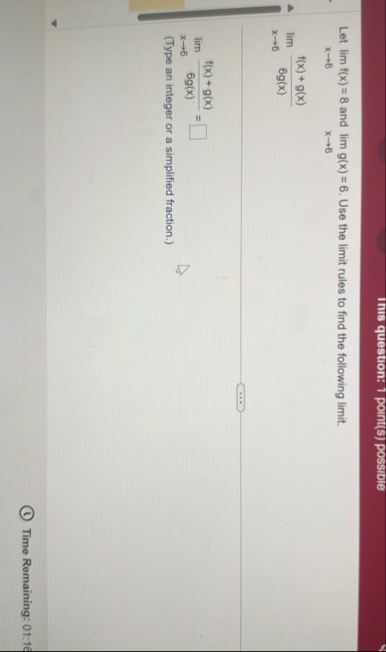 Inis question: 1 ﻿point(s) ﻿possideLet limx→6f(x)=8 | Chegg.com