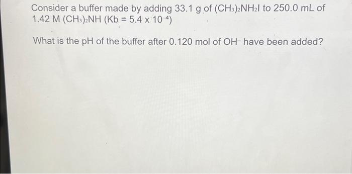 Consider a buffer made by adding 33.1 g of (CH3)2NH2 | Chegg.com