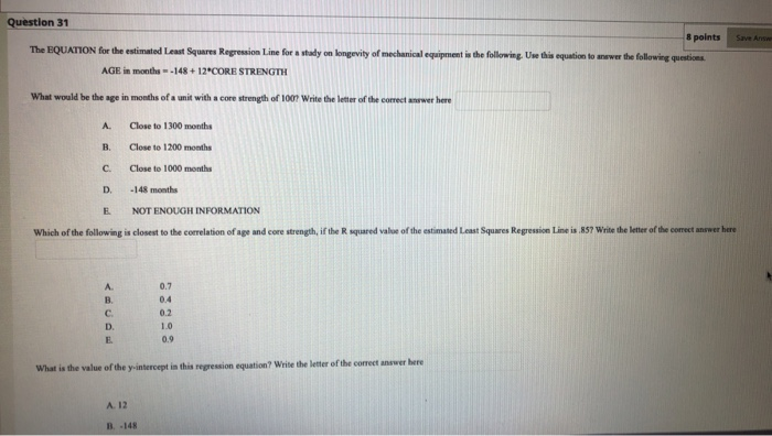 Solved Save As Question 31 8 points The EQUATION for the | Chegg.com