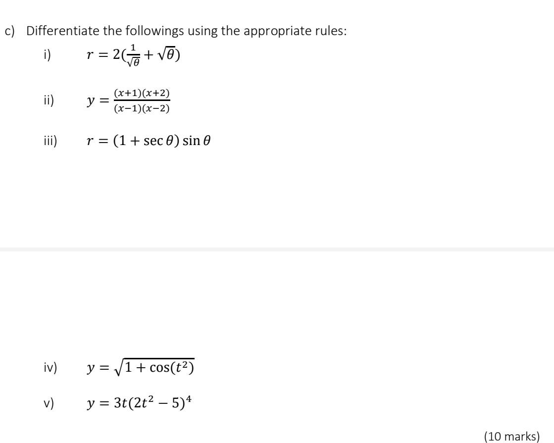Solved Differentiate the followings using the appropriate | Chegg.com