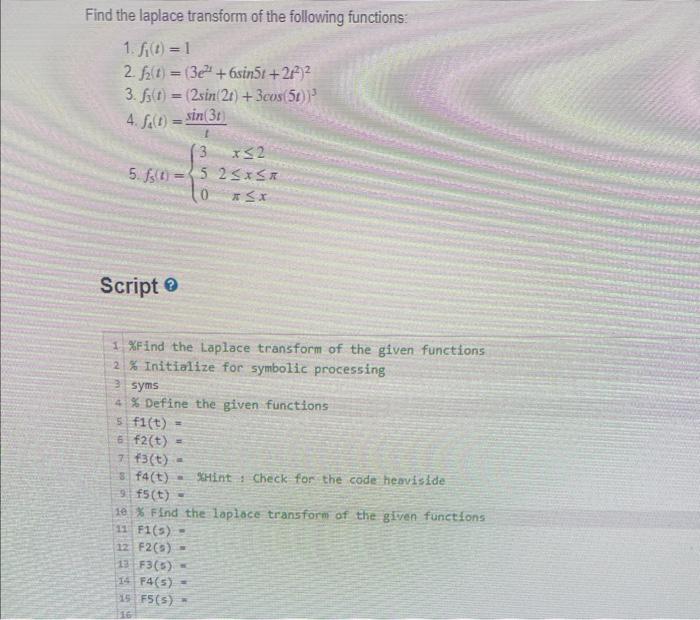 Solved Find The Laplace Transform Of The Following