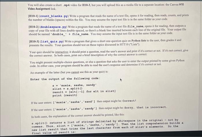 Solved You will also create a short . mp4 video for H10−3, | Chegg.com