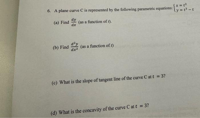 6. A plane curve C is represented by the following | Chegg.com