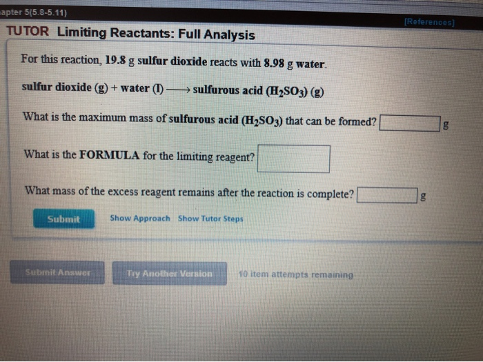 Solved apter 5(5.8-5.11) TUTOR Limiting Reactants: Full | Chegg.com