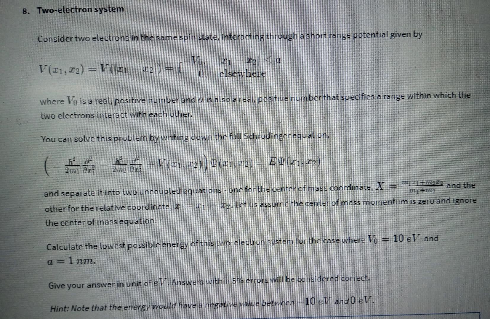 Solved Consider two electrons in the same spin state, | Chegg.com