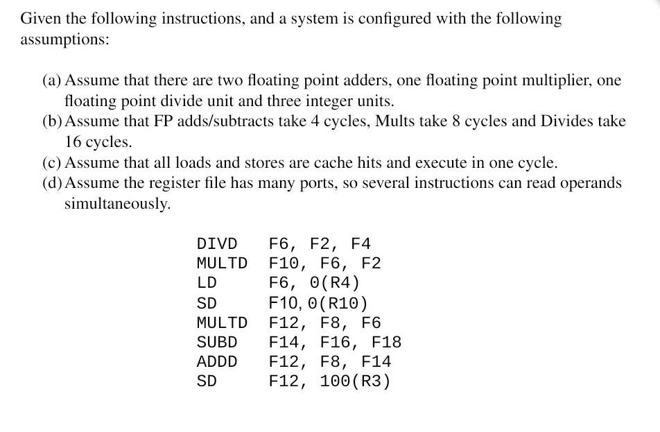 Solved Given the following instructions, and a system is | Chegg.com