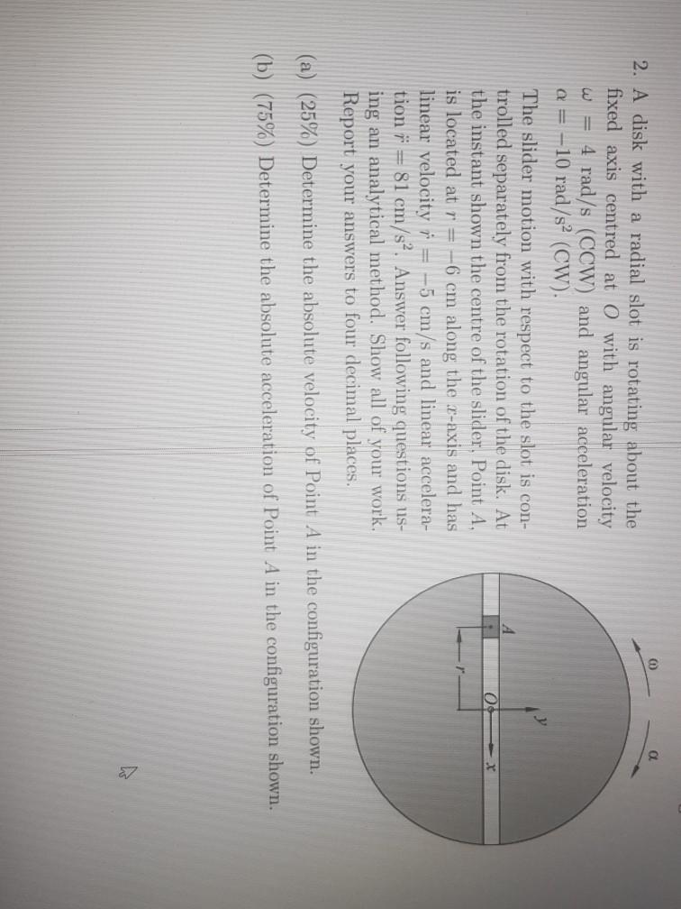 Solved 2. A disk with a radial slot is rotating about the | Chegg.com