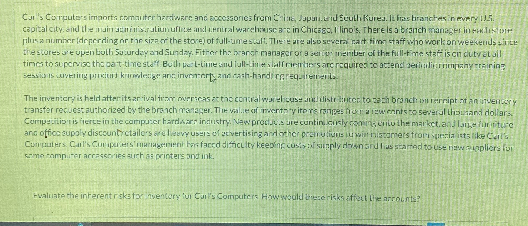 Solved Carl's Computers imports computer hardware and | Chegg.com