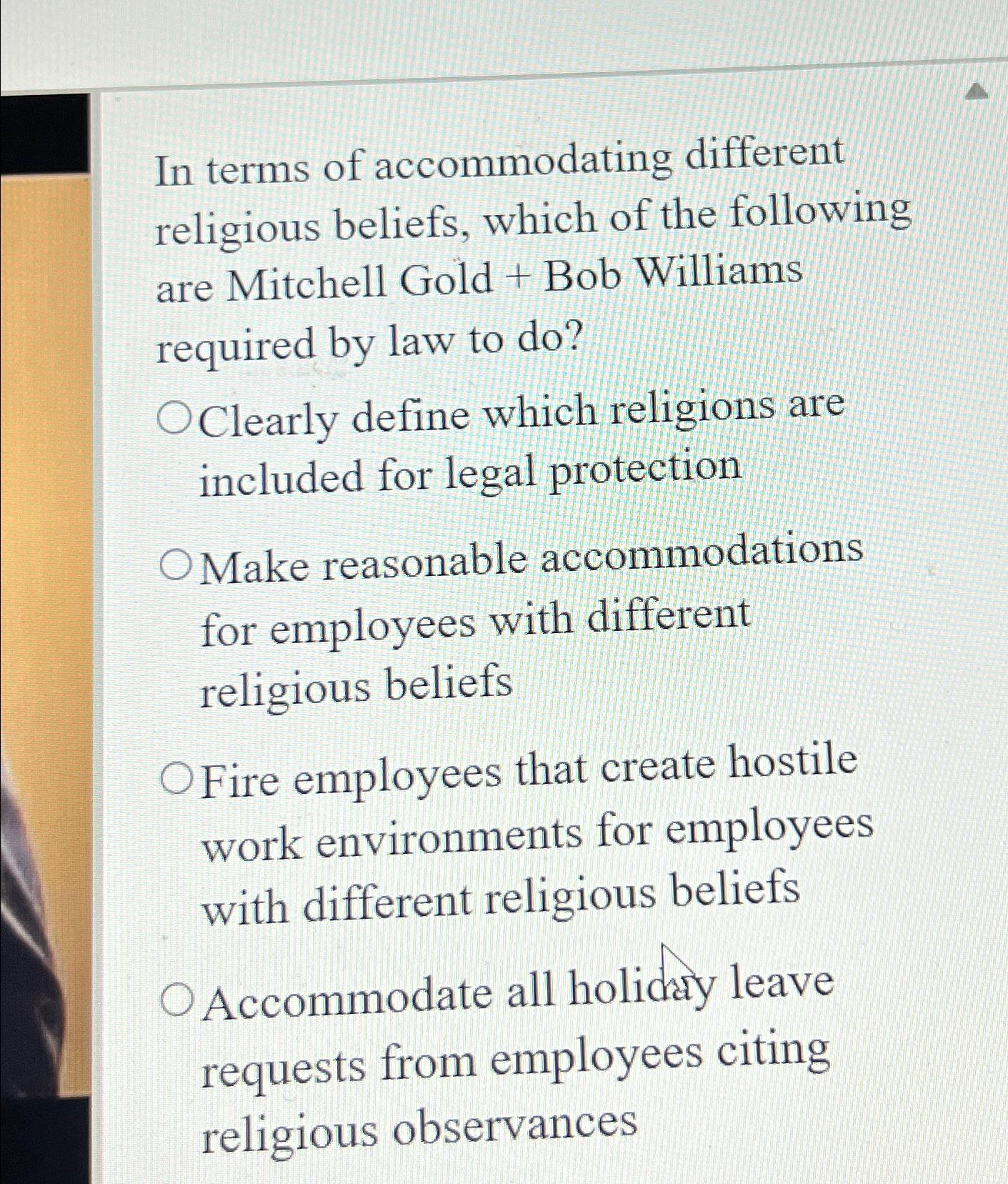 Solved In terms of accommodating different religious | Chegg.com