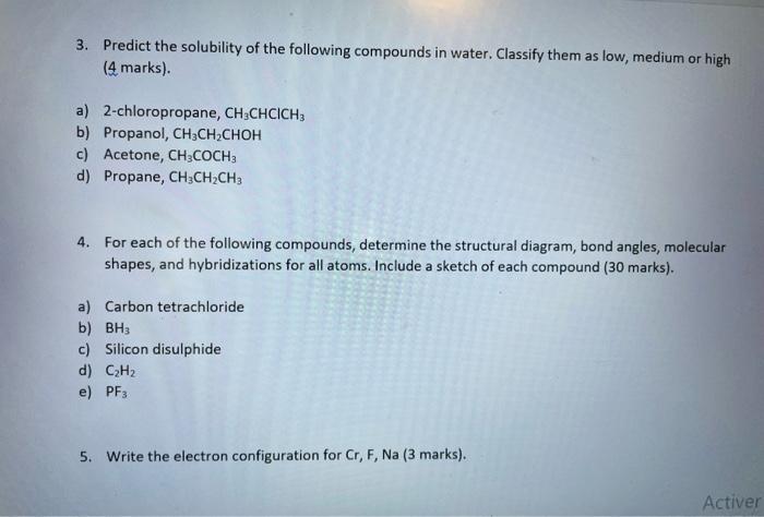 Solved 3. Predict the solubility of the following compounds | Chegg.com