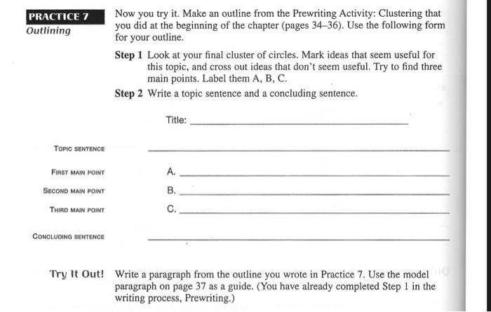 Solved PRACTICE 7 Outlining TOPIC SENTENCE FIRST MAIN POINT | Chegg.com