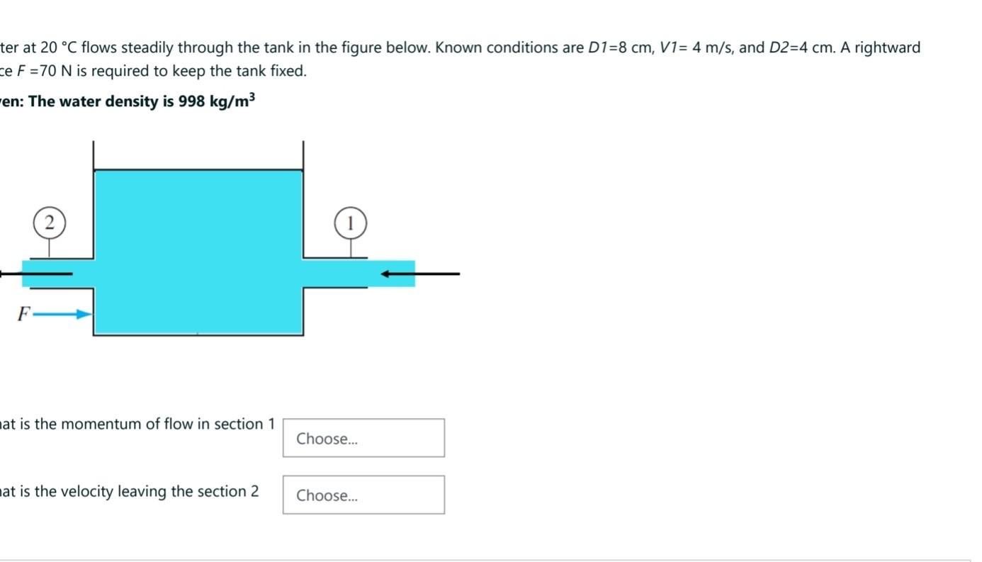 Solved ter at 20∘C flows steadily through the tank in the | Chegg.com
