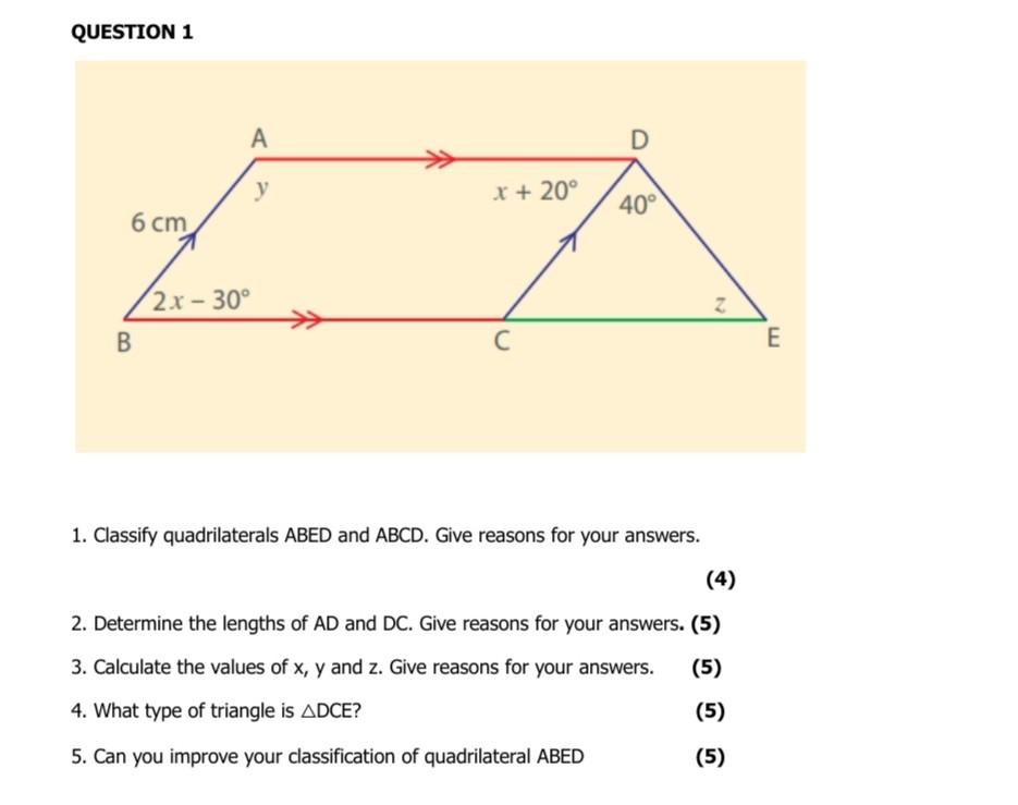 Solved QUESTION 1 1. Classify quadrilaterals ABED and ABCD. | Chegg.com