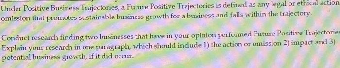Solved Under Positive Business Trajectories, a Future | Chegg.com