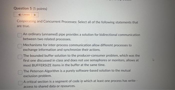 Solved Cooperating and Concurrent Processes: Select all of | Chegg.com