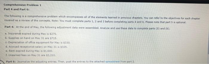 Solved Comprehensive Problem 1 Part 4 And Part 6 The
