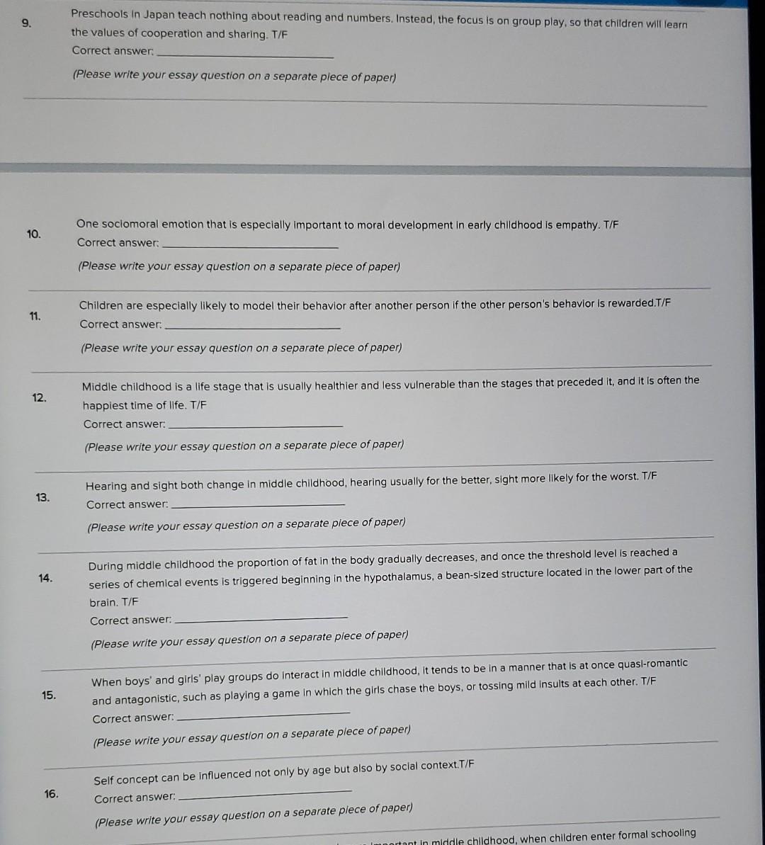 Solved 9. Preschools in Japan teach nothing about reading | Chegg.com