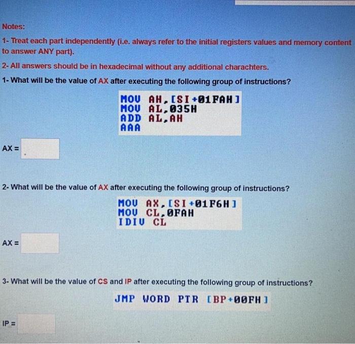 Oestion 6 Use the following registers values and | Chegg.com