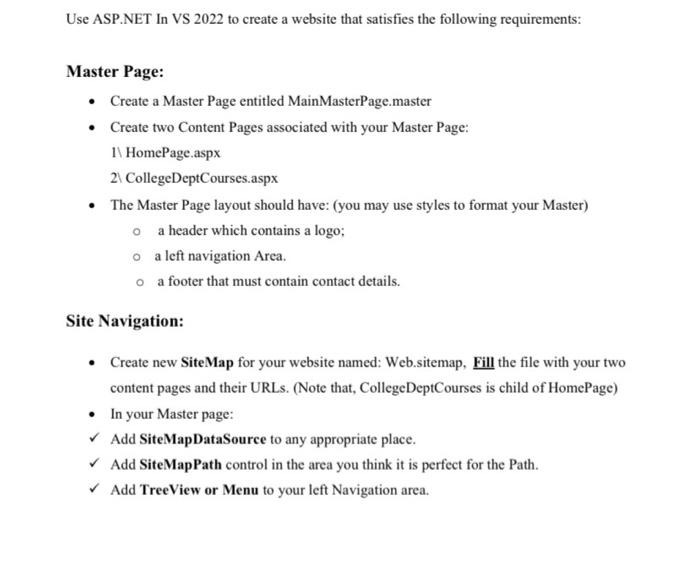 Solved Use ASP.NET In VS 2022 to create a website that | Chegg.com