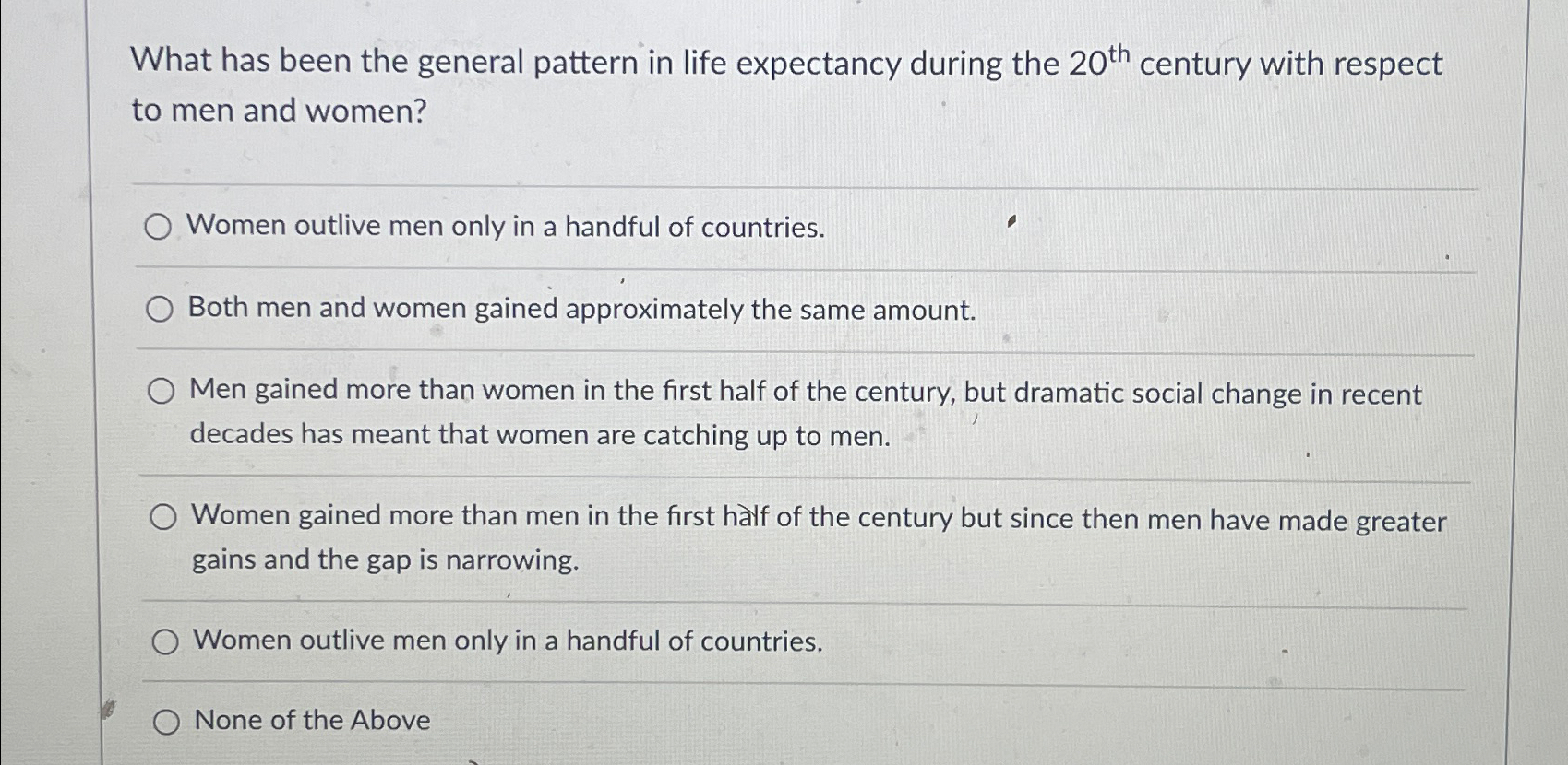 Solved What has been the general pattern in life expectancy | Chegg.com