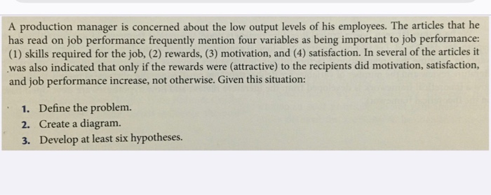 Solved A production manager is concerned about the low | Chegg.com