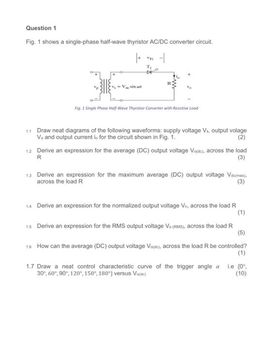 Solved Question 1Fig. 1 ﻿shows a single-phase half-wave | Chegg.com