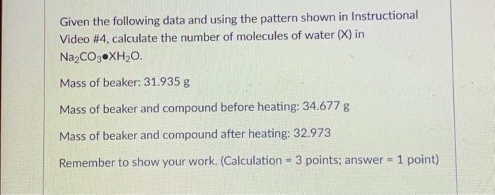Solved Given the following data and using the pattern shown | Chegg.com