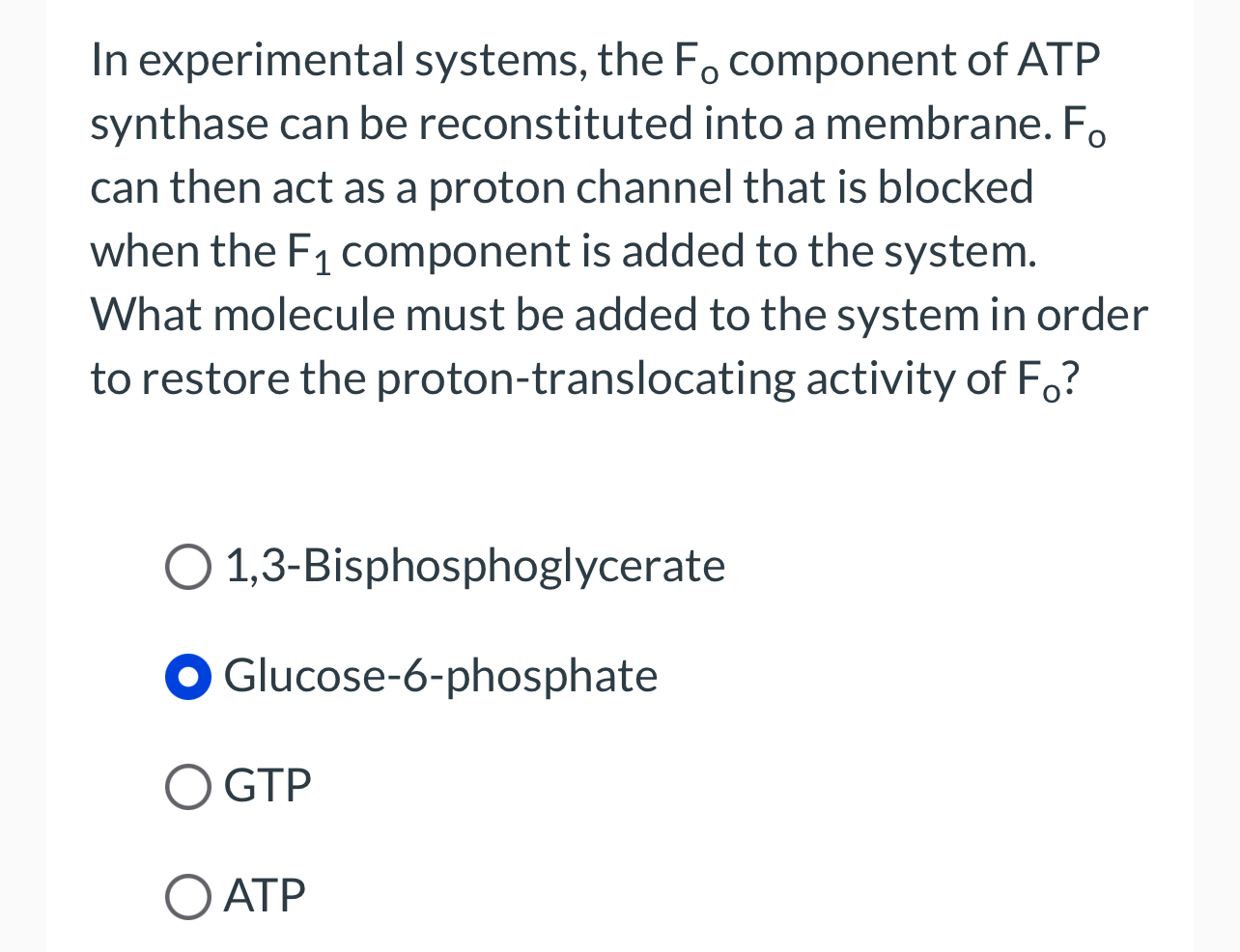 Solved In experimental systems, the F0 ﻿component of ATP | Chegg.com