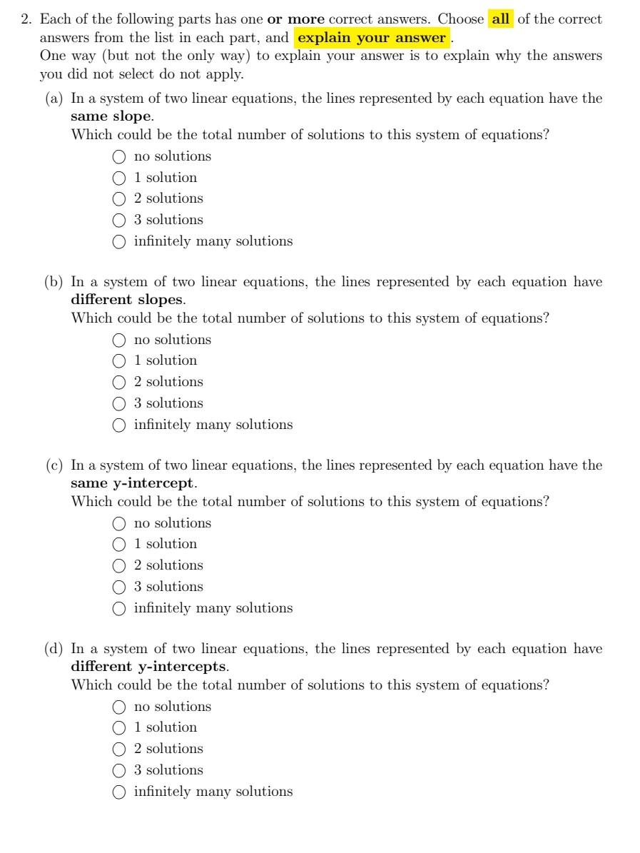 Solved 2. Each of the following parts has one or more | Chegg.com