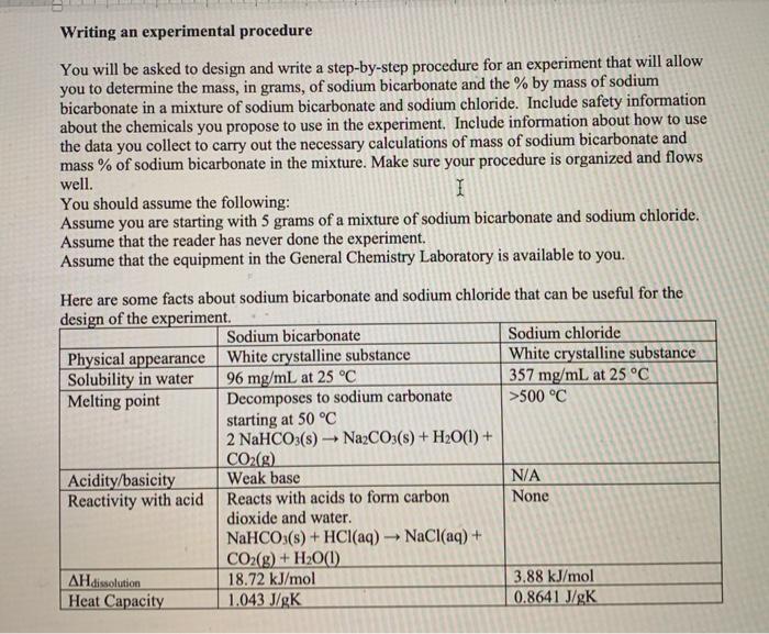 Writing an experimental procedure You will be asked | Chegg.com