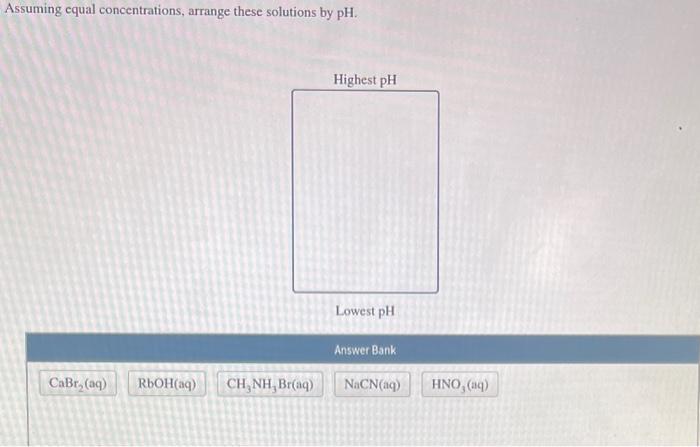 Solved Assuming equal concentrations, arrange these | Chegg.com