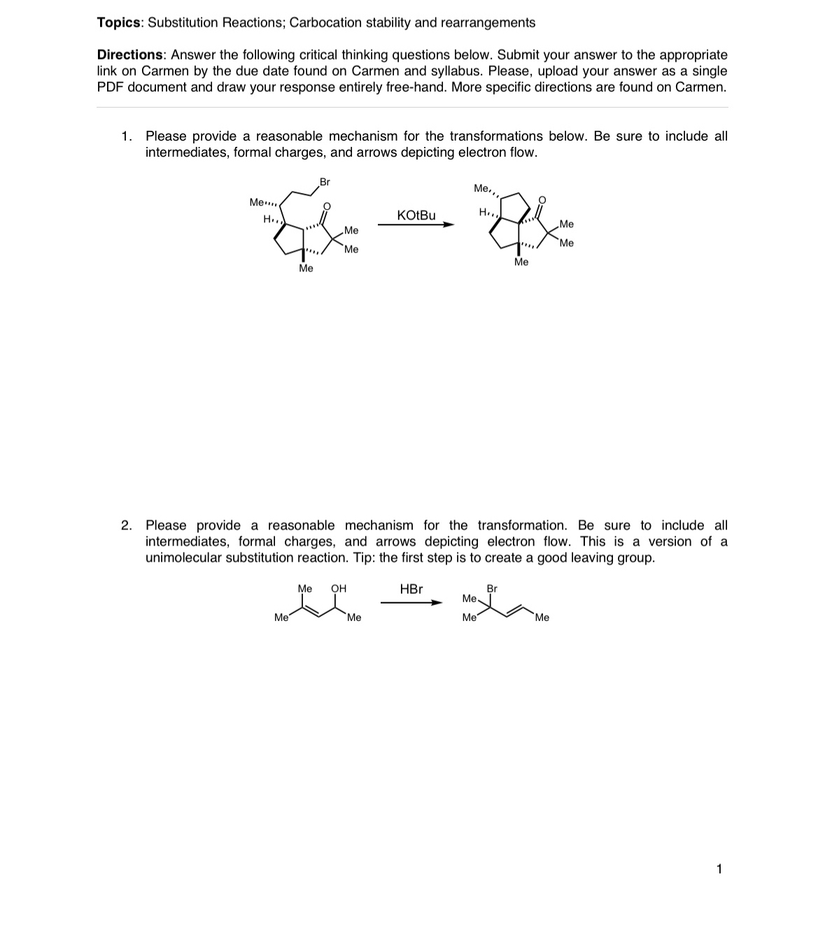 Solved Topics: Substitution Reactions; Carbocation stability | Chegg.com