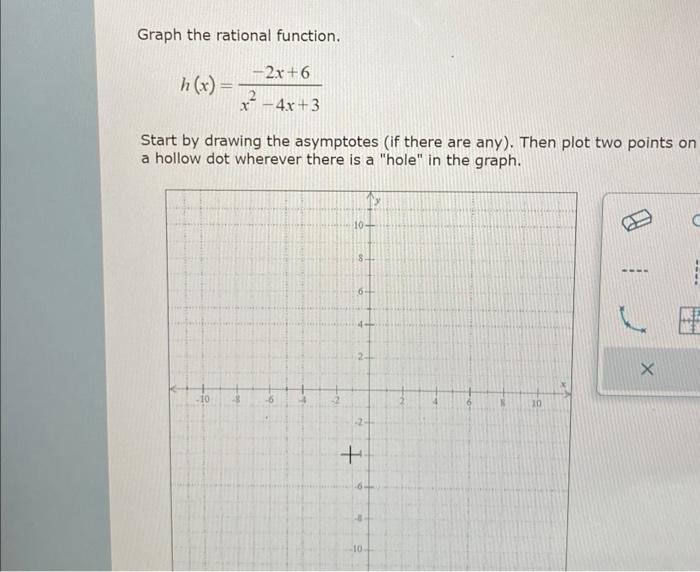 Solved Graph the rational function. h(x)=x2−4x+3−2x+6 Start | Chegg.com